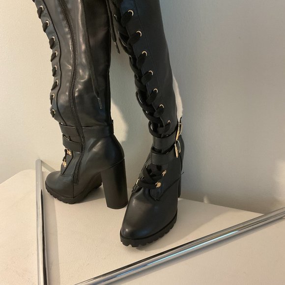 Shoes | Thigh High Elira High Block Heel Bootsnew | Poshmark